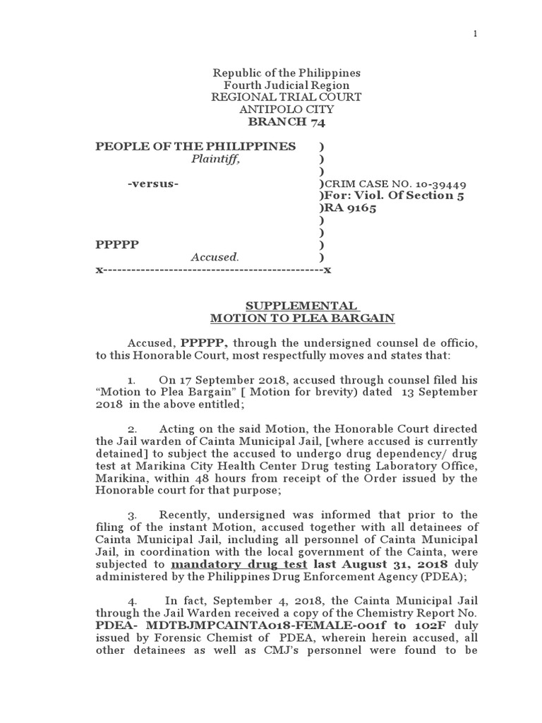 Request to Accept Prior Mandatory Drug Test Results in Lieu of Court ...