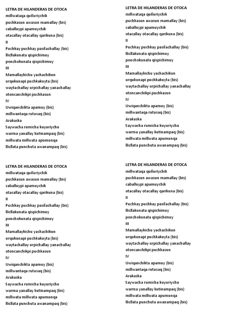 Letra de Hilanderas de Otoca | PDF