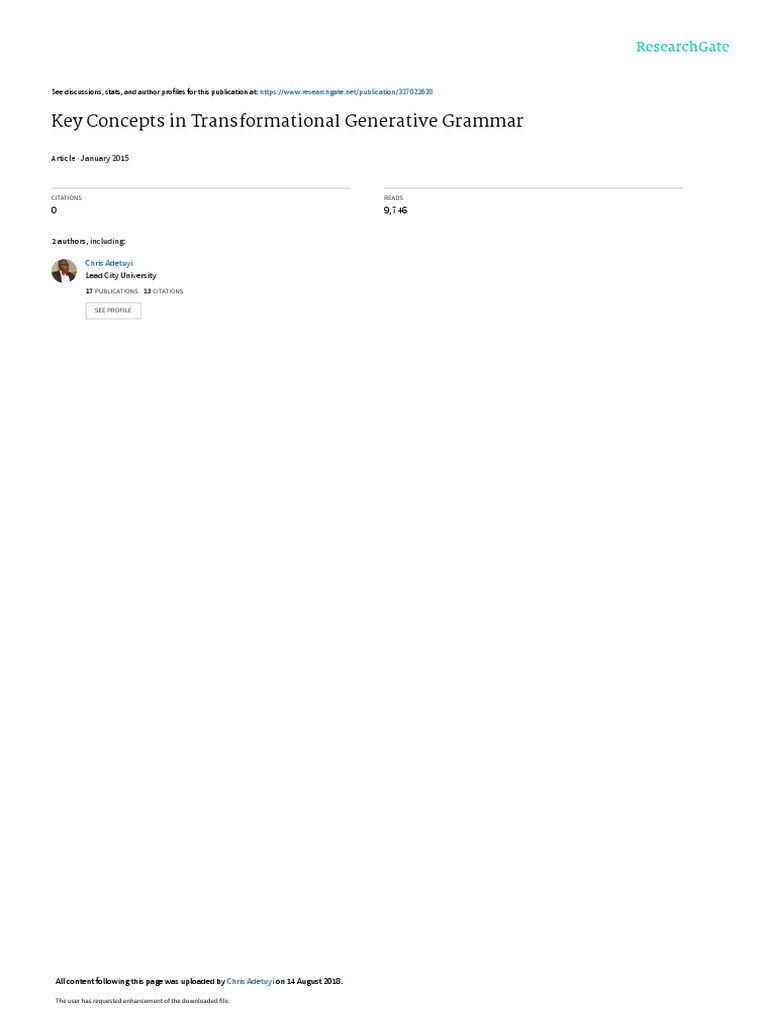 Key Concepts in Transformational | PDF | Phrase | Syntax