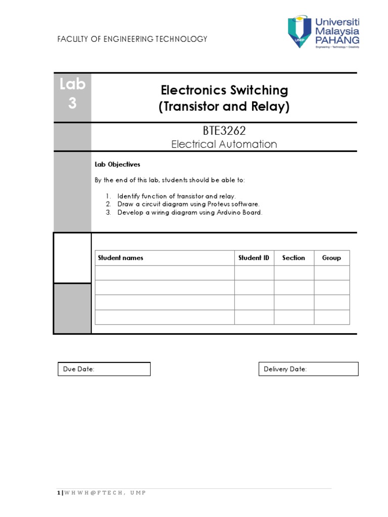 Lab 3 Transistor and Relay Circuit | PDF | Switch | Relay