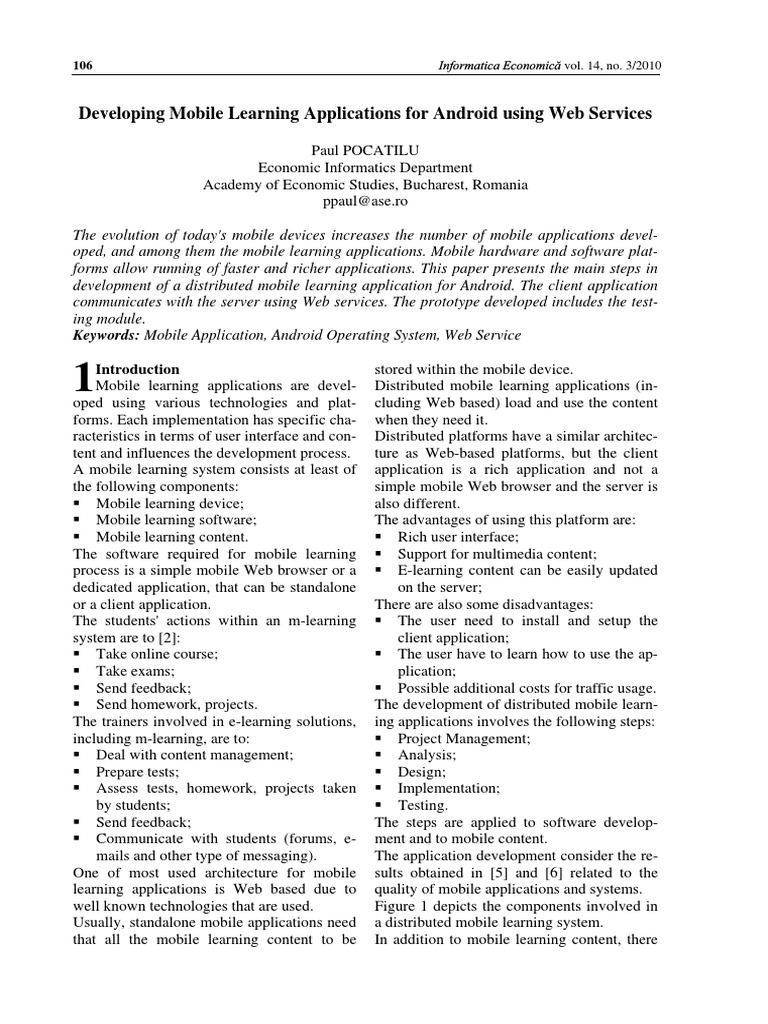 Developing Mobile Learning Applications For Android Using Web Services ...
