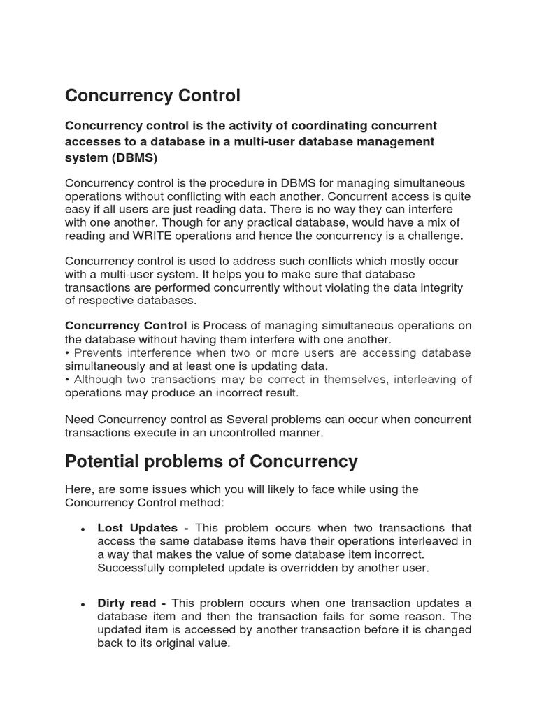 Concurrency Control Pdf Database Transaction Databases