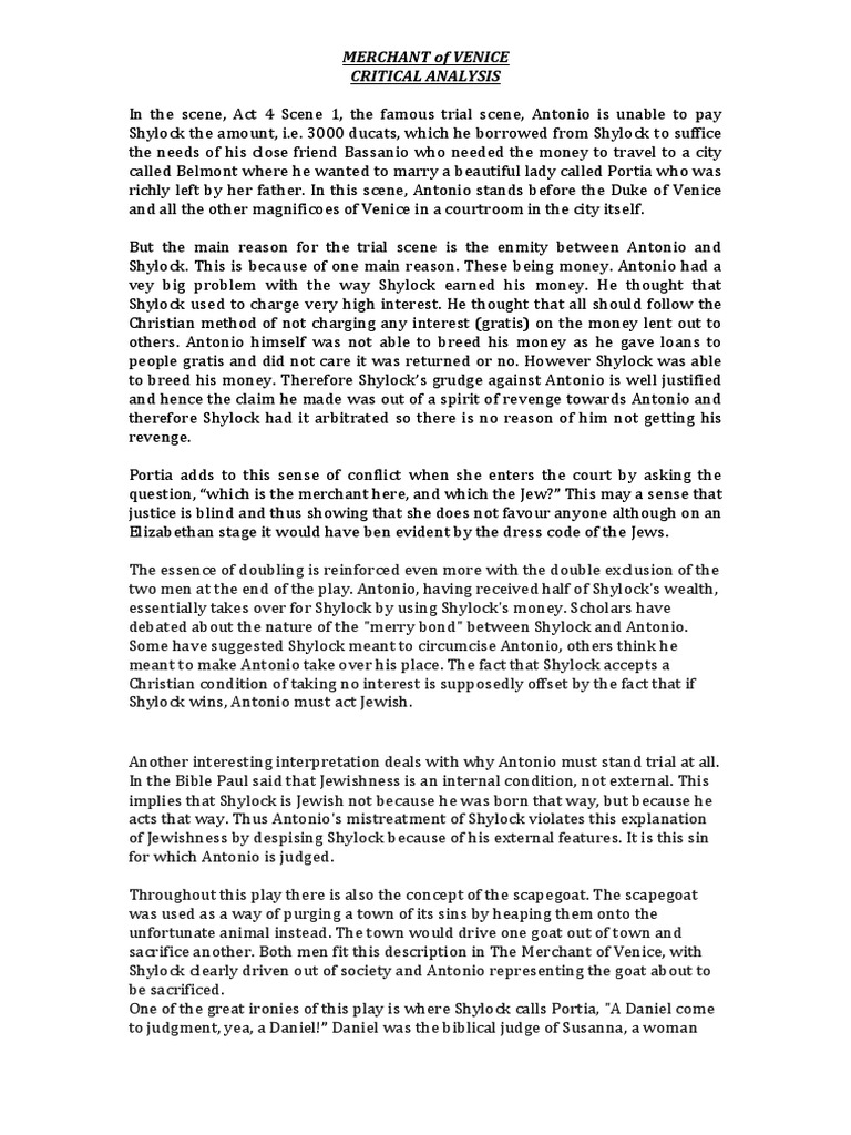 Merchant of Venice Critical Analysis | PDF | The Merchant Of Venice ...