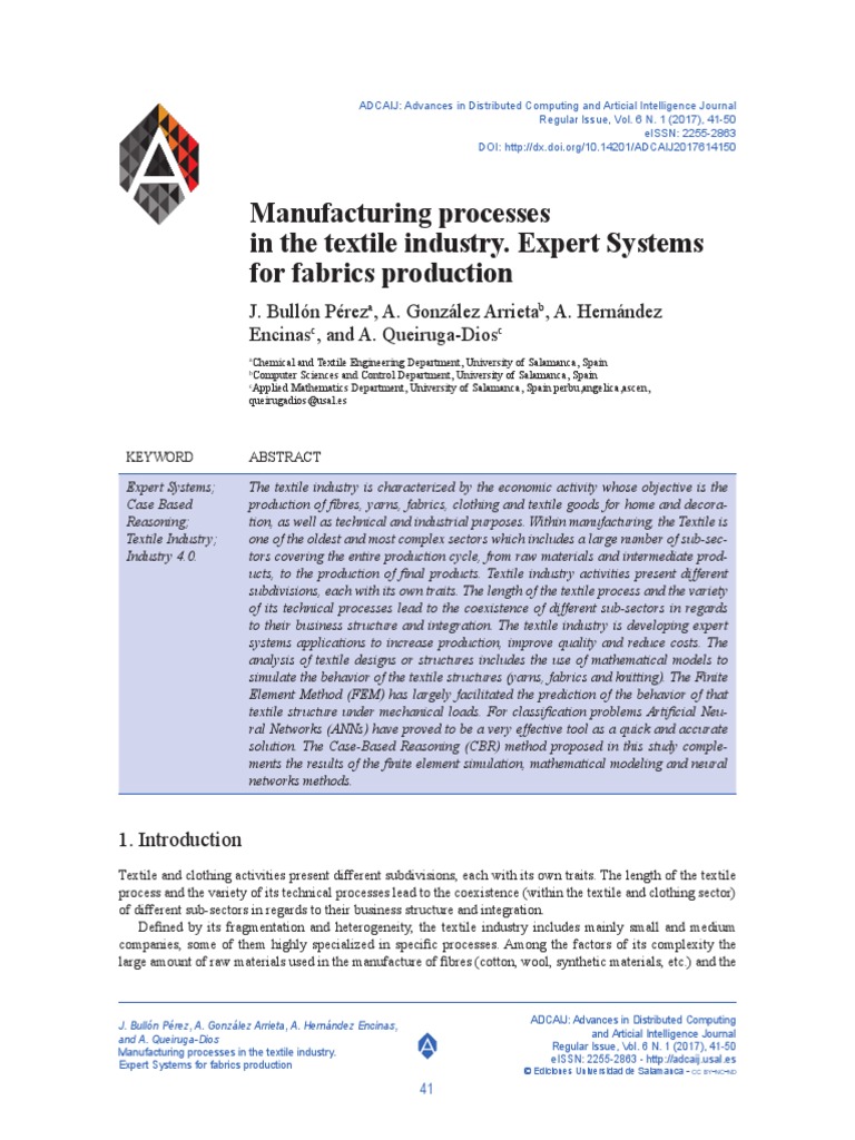 Manufacturing Processes in The Textile Industry. Expert Systems For ...