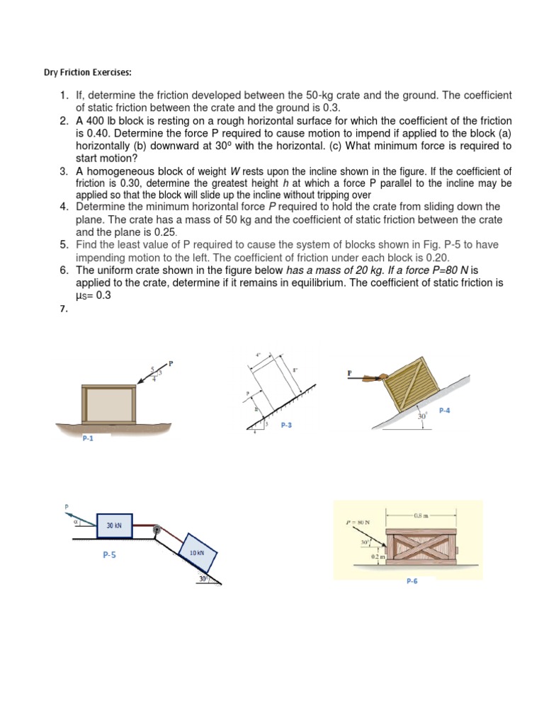 Dry Friction Exercises | PDF