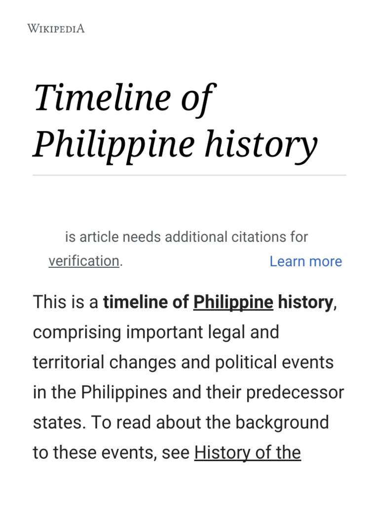 Timeline of Philippine History - Wikipedia PDF | PDF | Luzon | Philippines