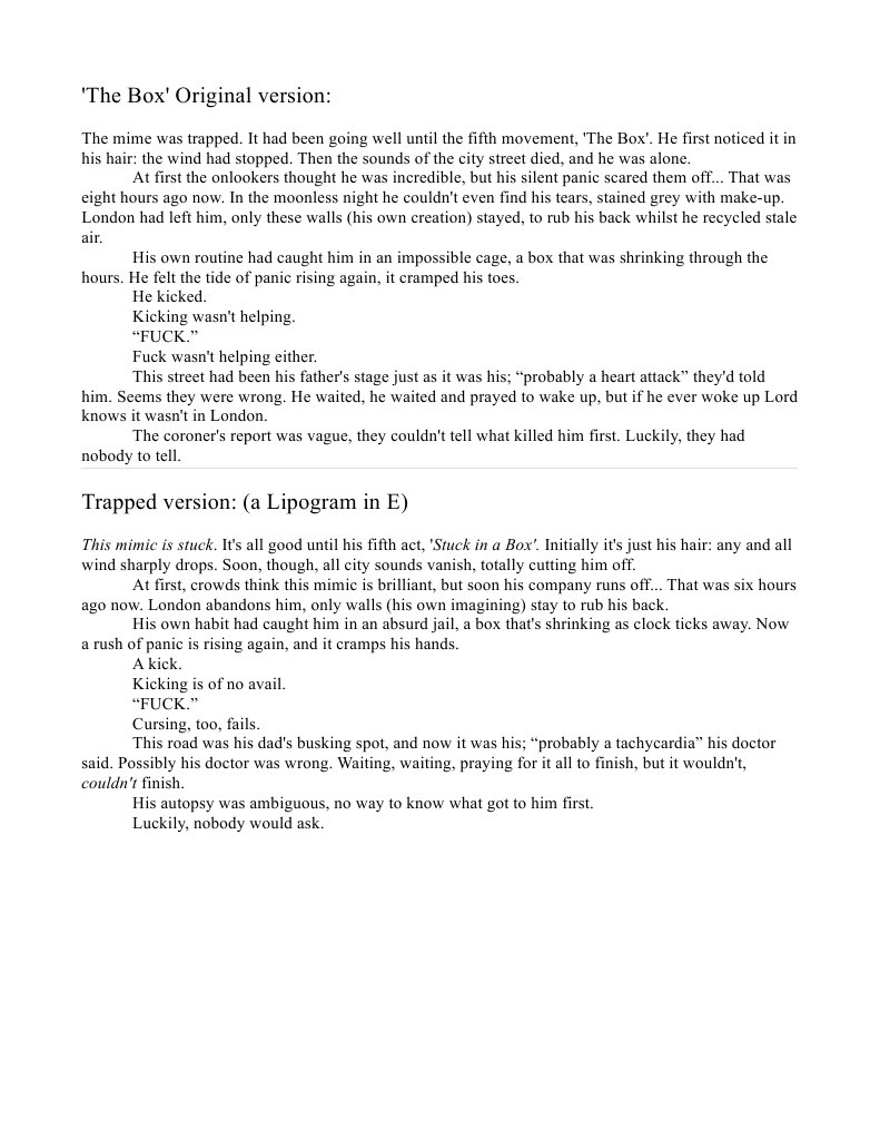 A Short Story Without The Letter 'E'! | PDF