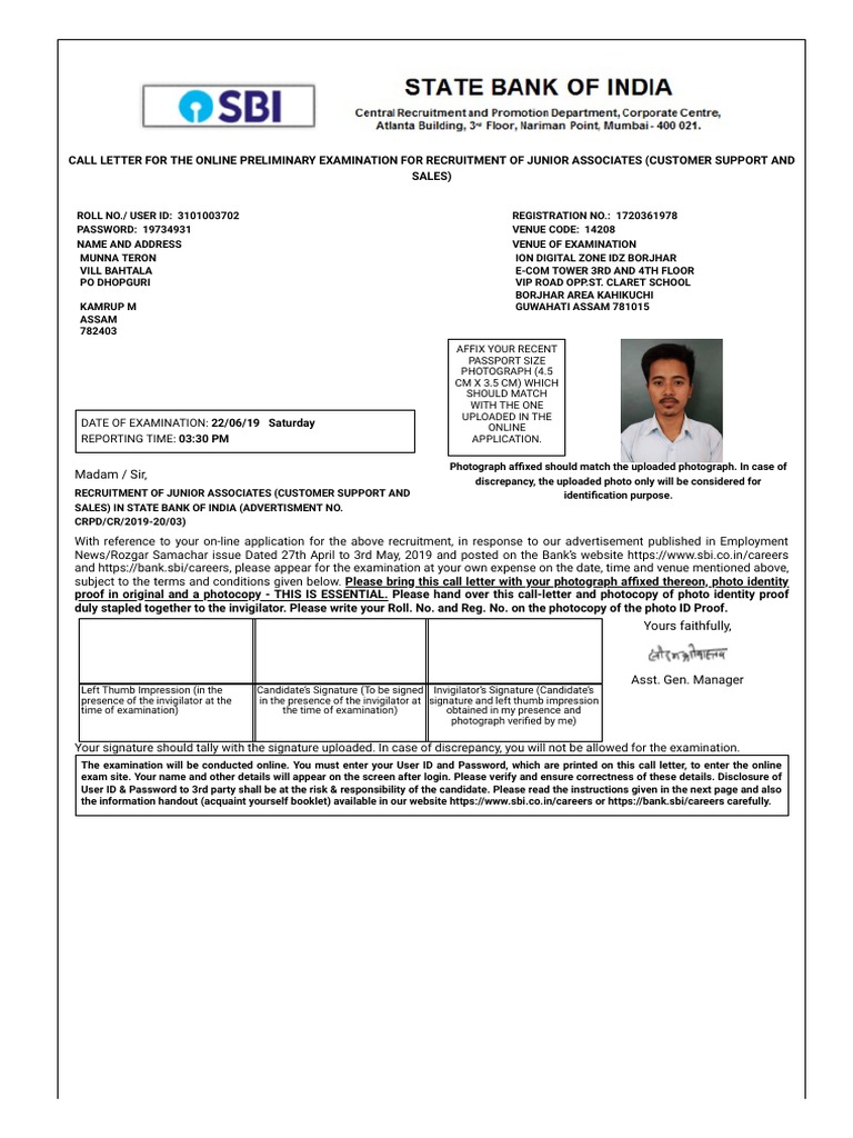 Sbi Clerk | PDF | Identity Document | Test (Assessment)