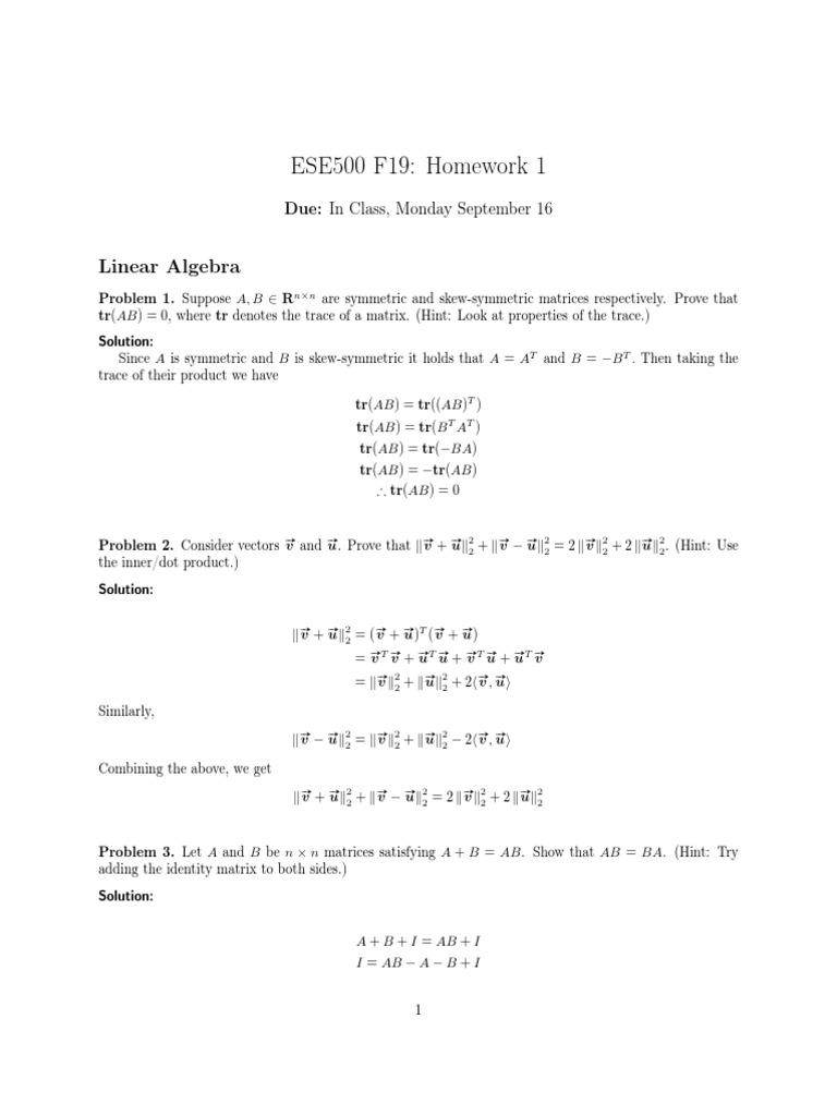 ESE500 HW1 Solutions | PDF | Torque | Matrix (Mathematics)