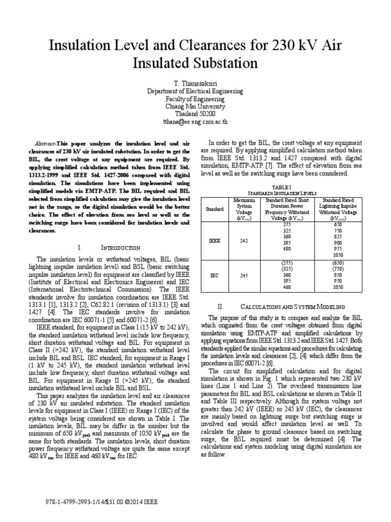 Insulation Level and Clearances For 230 KV Air Insulated Substation ...