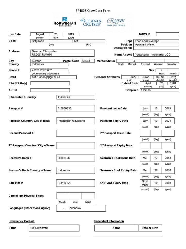 Crew Data Form NEW | Download Free PDF | Government And Personhood ...