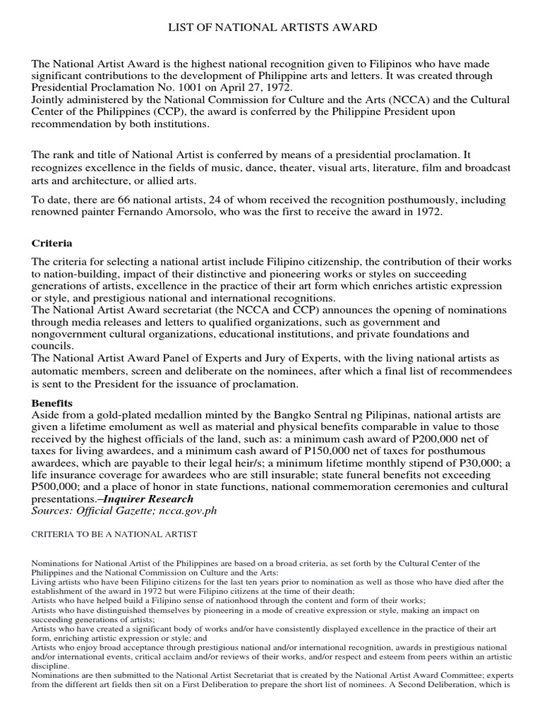 List of National Artists Award | PDF | Philippines