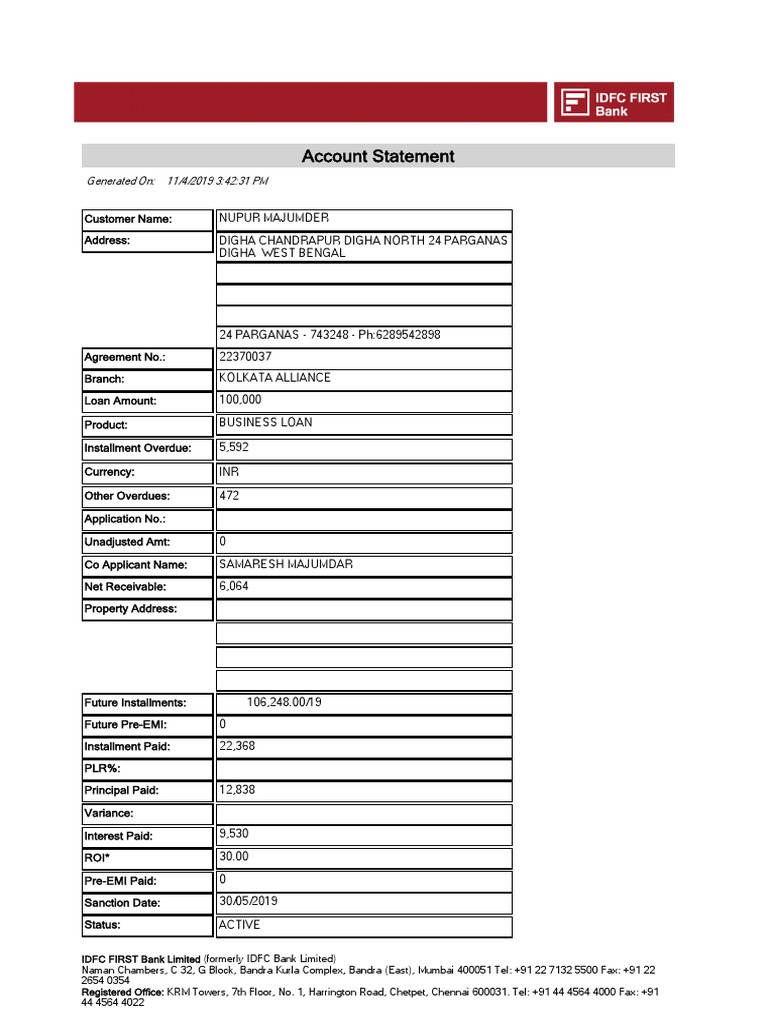 Statement of Account | PDF | Interest | Payments