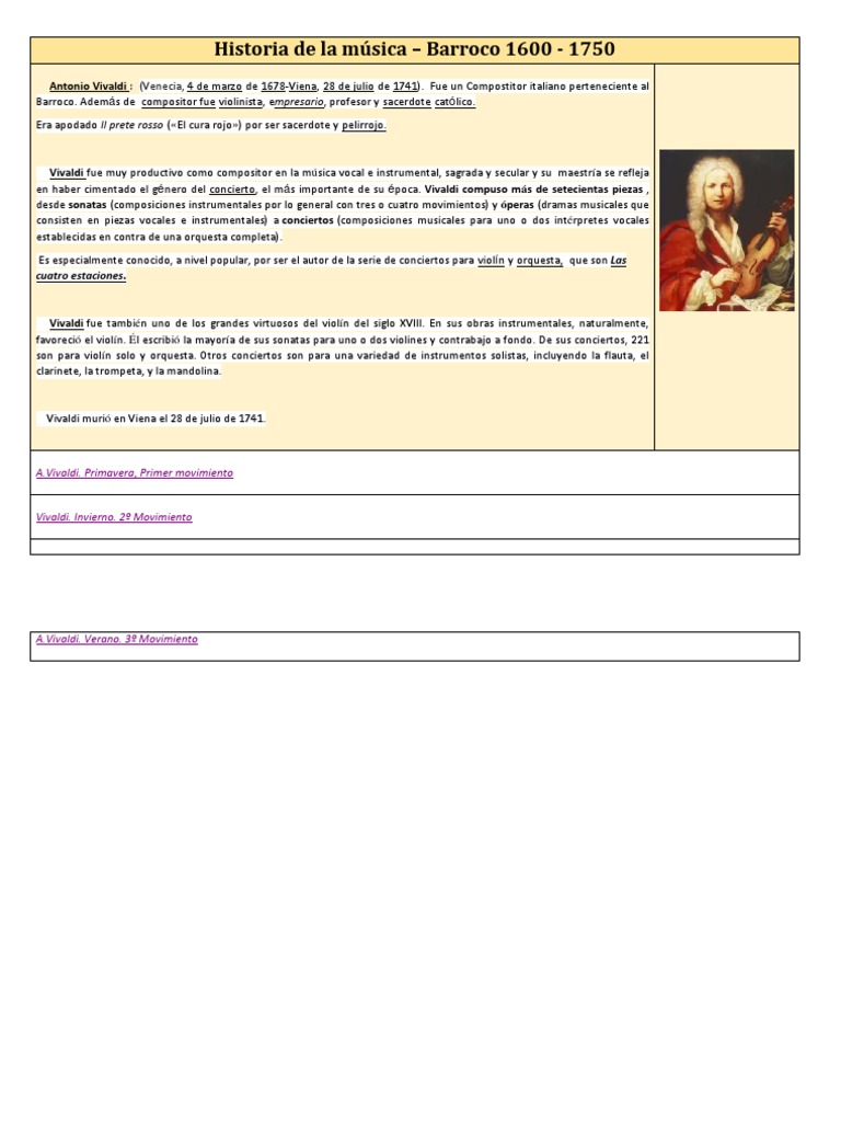 Ficha Compositores Barroco. Vivaldi. Alejandro Sánchez | PDF