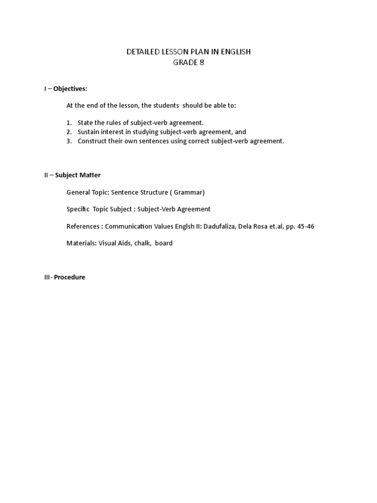 Detailed Lesson Plan in English | PDF | Subject (Grammar) | Grammatical ...