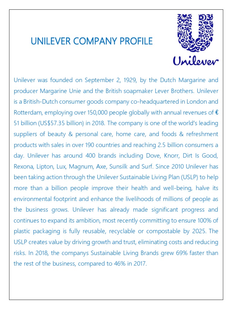 Unilever Company Overview and Profile | PDF | Unilever | Foods