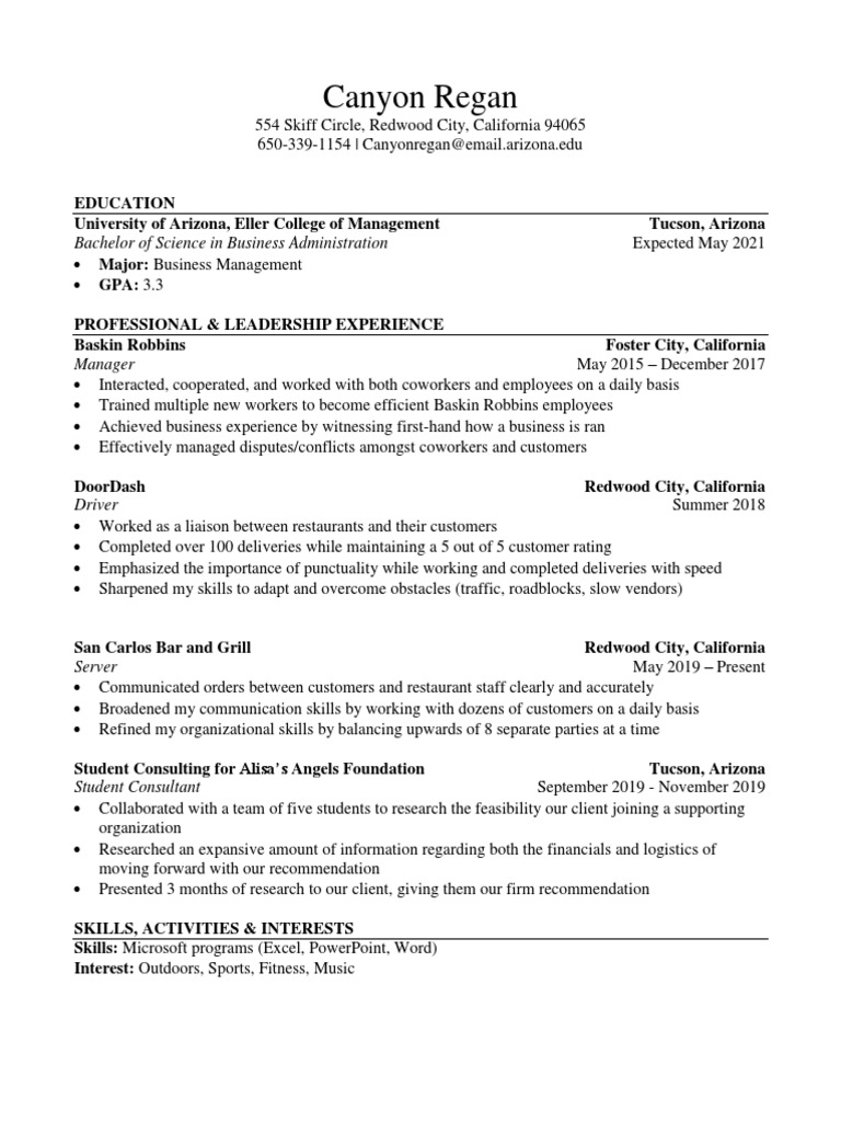 Canyon Regan Updated Resume | PDF | Economies | Business