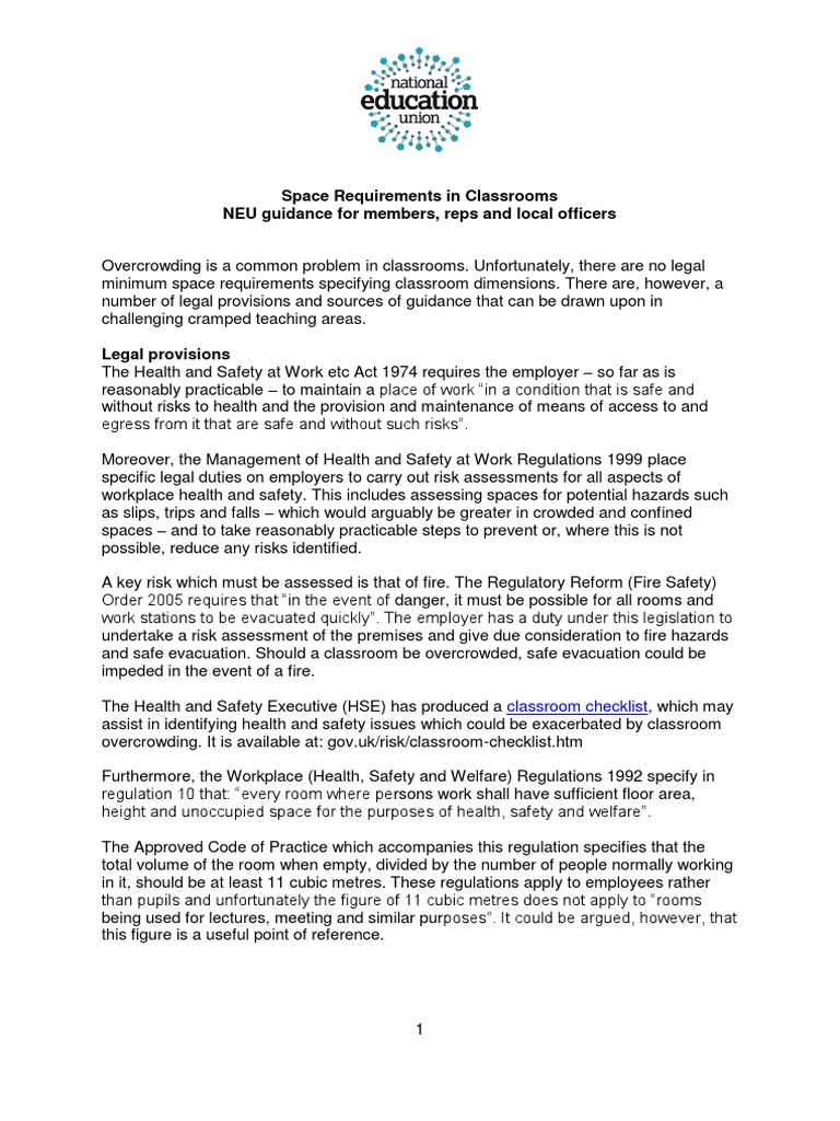 Space Requirements | PDF | Classroom | Occupational Safety And Health