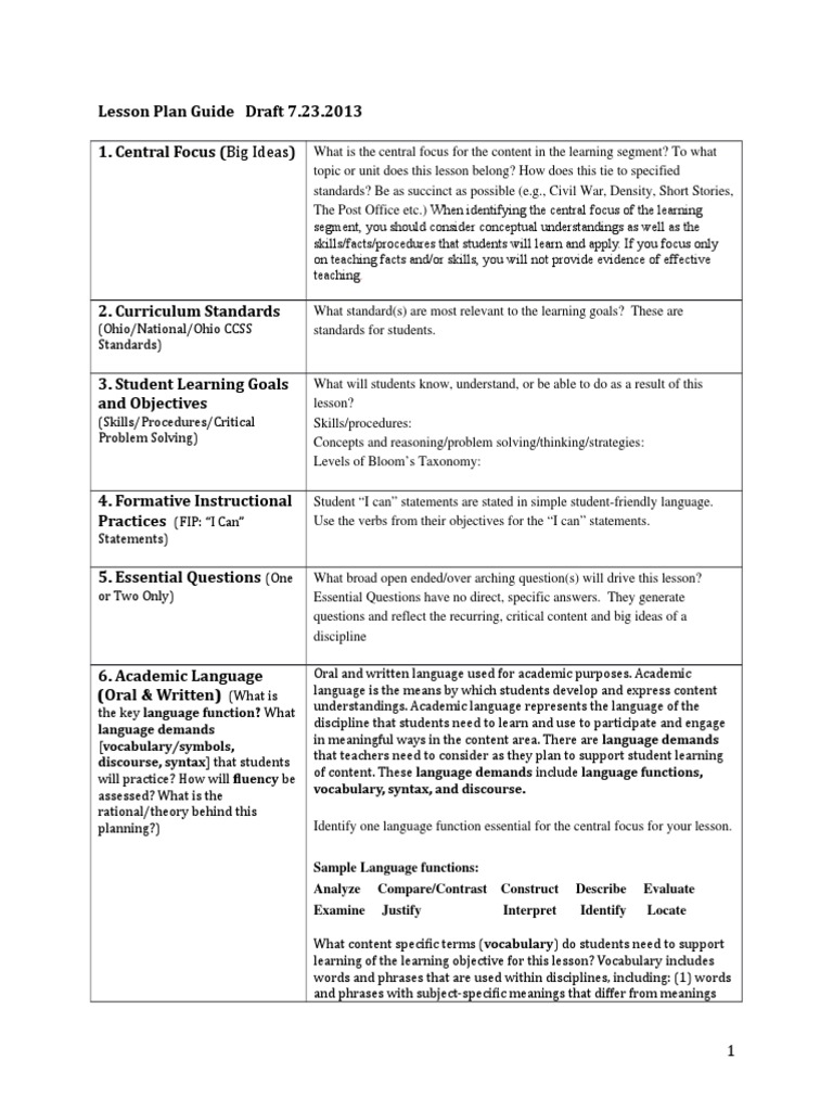 Lesson Plan Guidance Document | PDF | Educational Assessment | Lesson Plan