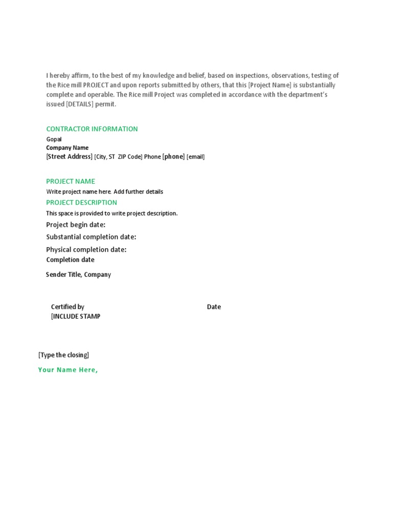 Contractor Information: Project Begin Date: Substantial Completion Date ...