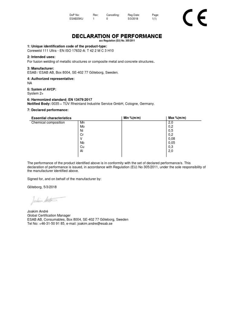 Declaration of Performance For CE | Download Free PDF | European Union ...
