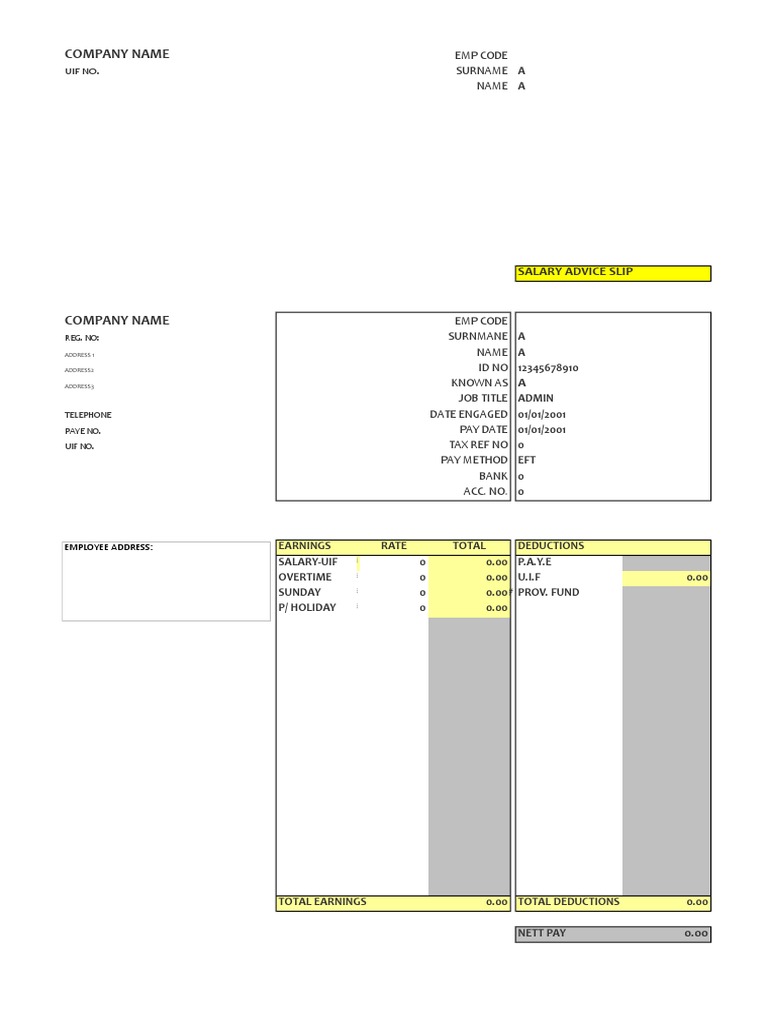 00 Payslip Template 2016 | PDF