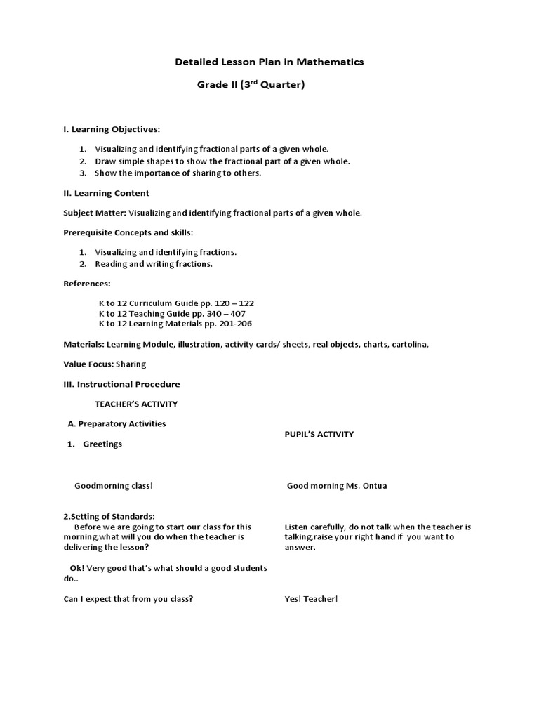 Co in Math 2-3rd Quarter 2019 | PDF | Fraction (Mathematics) | Lesson Plan