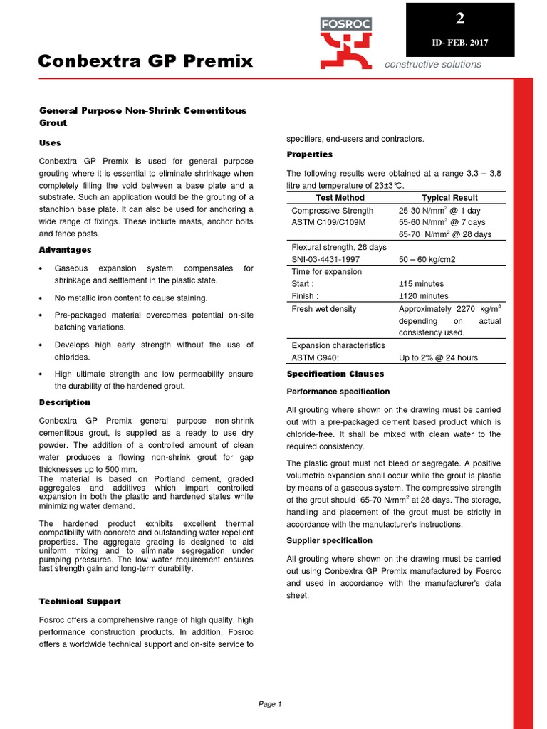 Conbextra GP Premix: General Purpose Non-Shrink Cementitous Grout ...