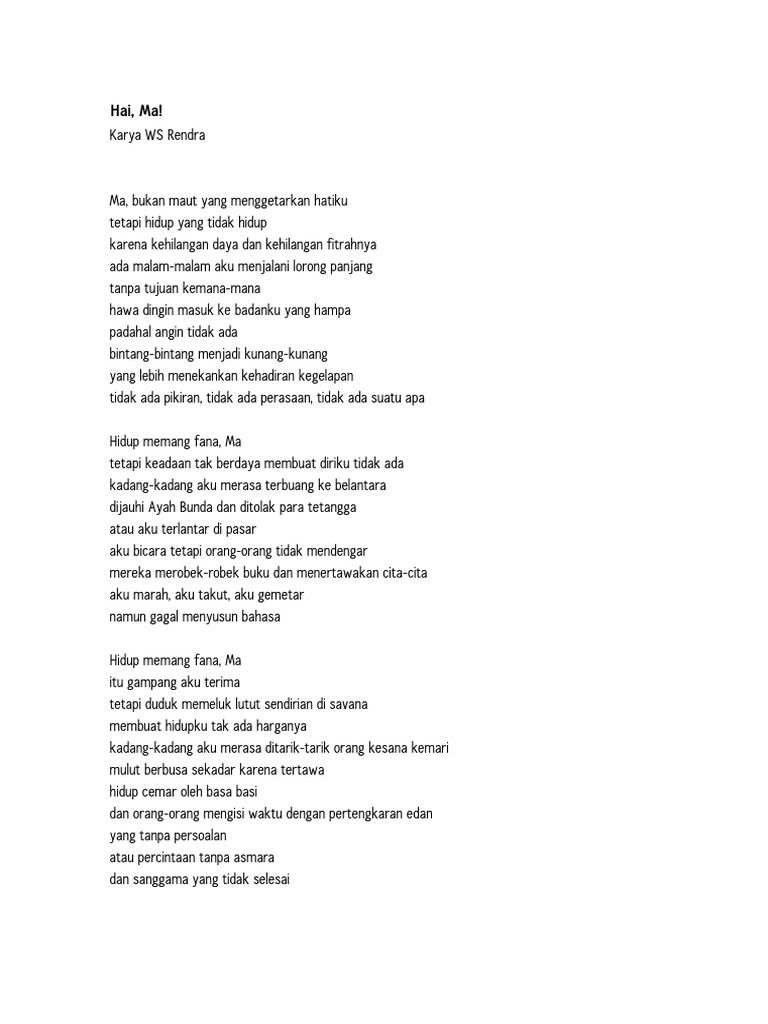Puisi Hai Ma WS Rendra | PDF