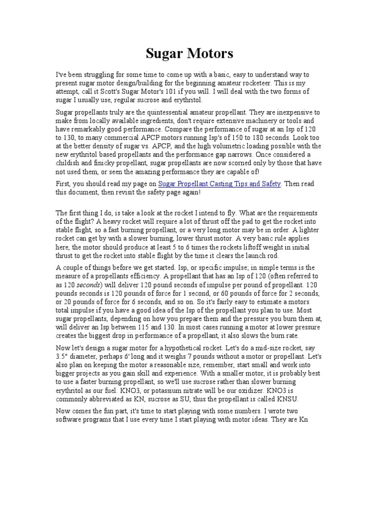 Sugar Propellant Motor Design | PDF | Rocket Propellant | Rocket