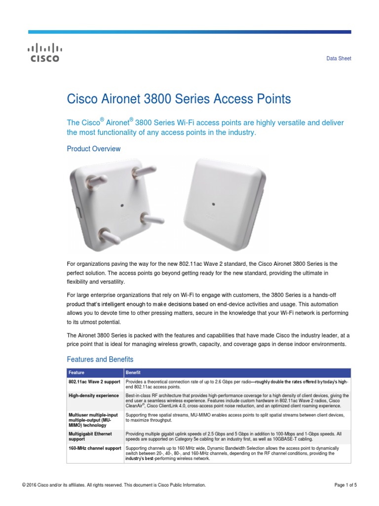 Cisco Aironet 3800 Series Access Points | PDF | Wireless Access Point ...