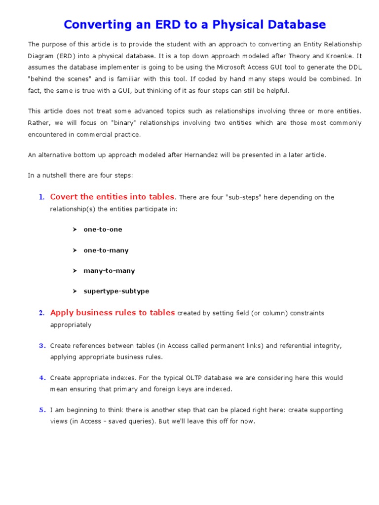 Converting An ERD To A Physical Database | PDF | Database Index | Data ...