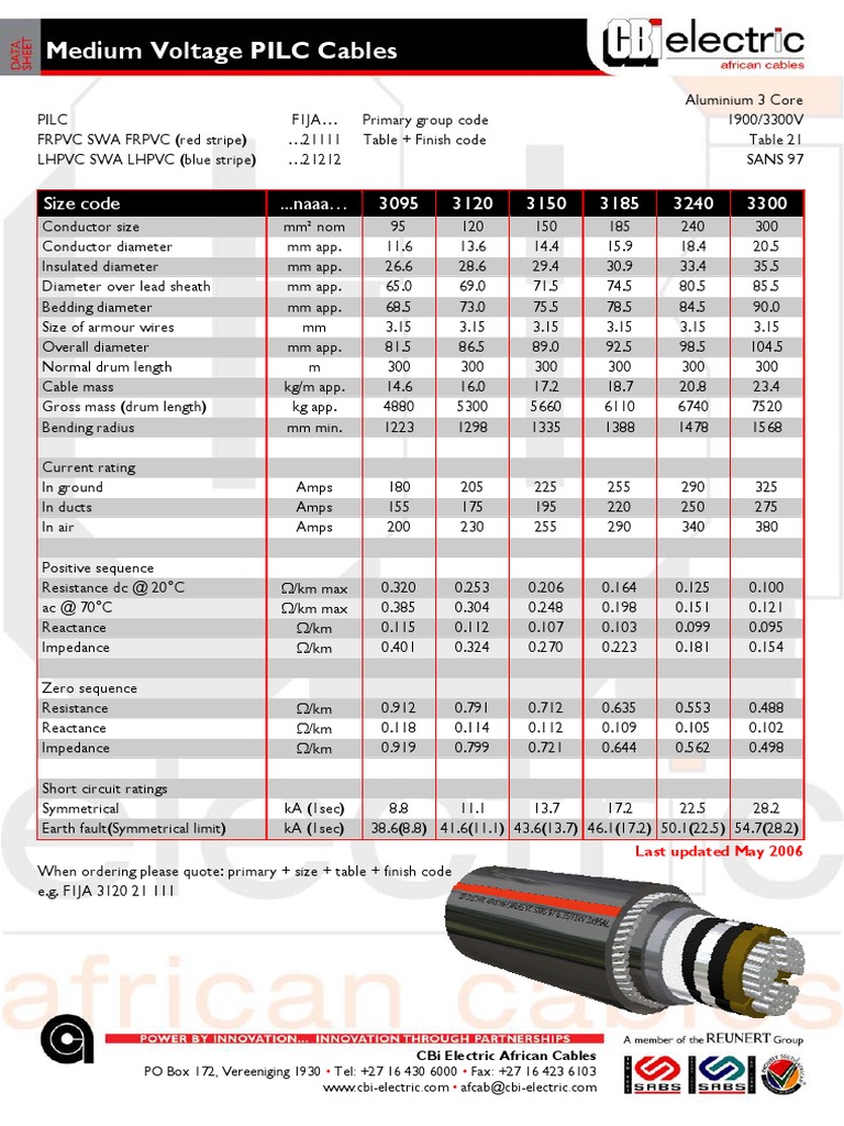 Medium Voltage PILC Cables Specifications | PDF | Electrical Impedance ...