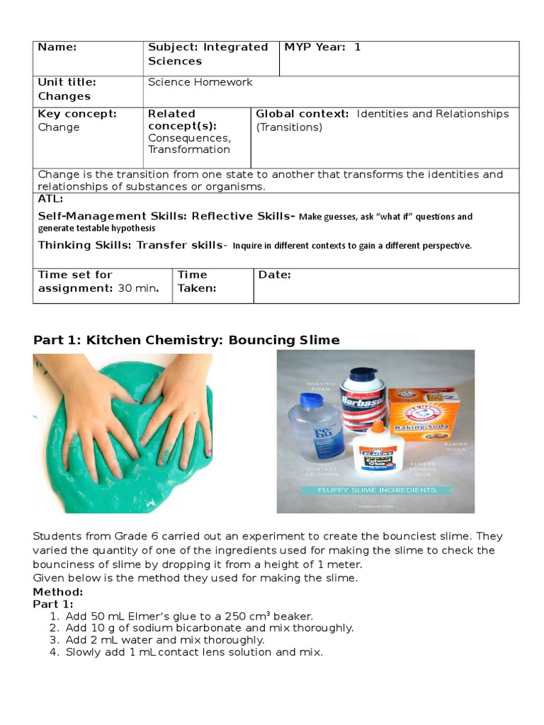 Investigation o Slime | PDF | Chemistry | Physical Sciences