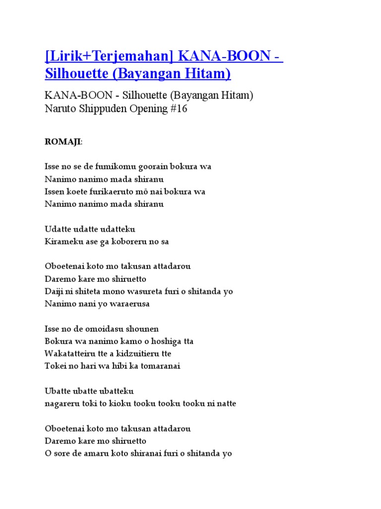 Lirik KANA-BOON - Silhouette (Bayangan Hitam) | PDF
