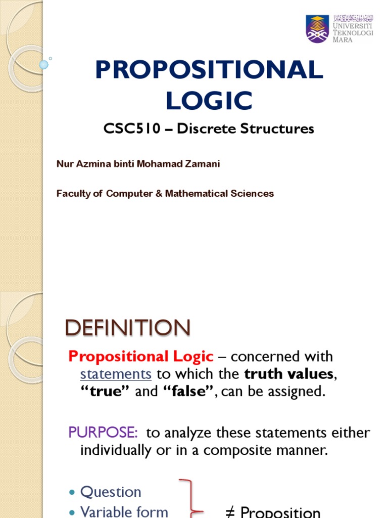 Propositional Logic: CSC510 - Discrete Structures | PDF | If And Only If | Metalogic