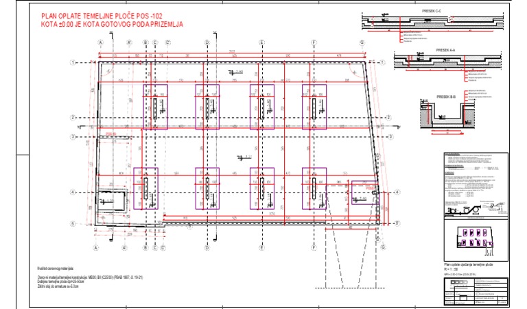 Plan Oplate Temeljne Ploče Pos - 102 Kota 0.00 Je Kota Gotovog Poda Prizemlja | PDF