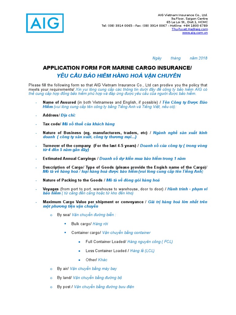 App Form - Annual Open - Aig Eng - VNM | PDF