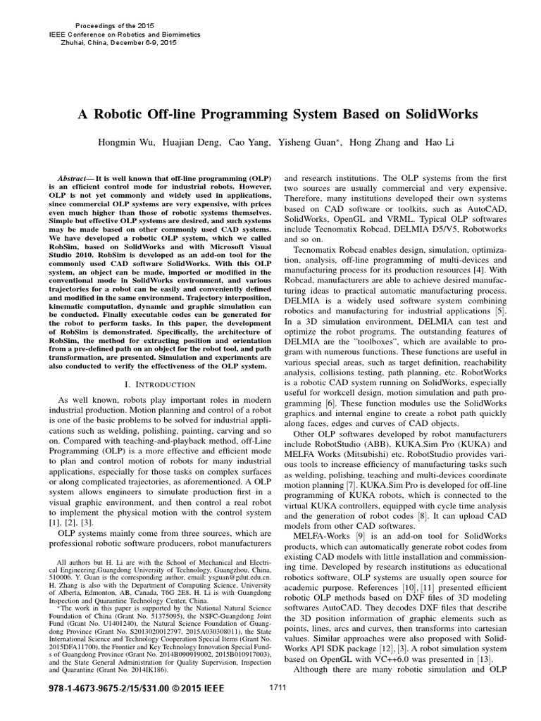 A Robotic Off-Line Programming System Based On SolidWorks | PDF | 3 D ...
