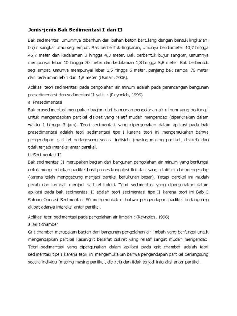 Jenis-Jenis Bak Sedimentasi 1 Dan 2 | PDF
