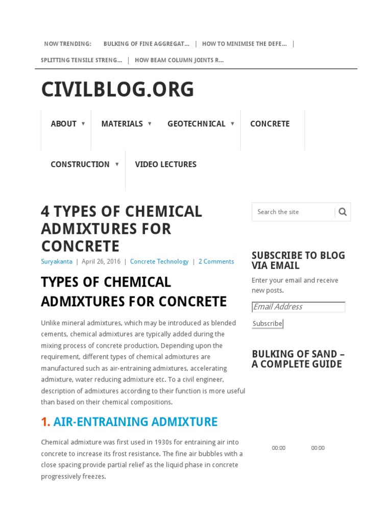Types of Chemical Admixtures For Concrete | PDF | Concrete | Cement