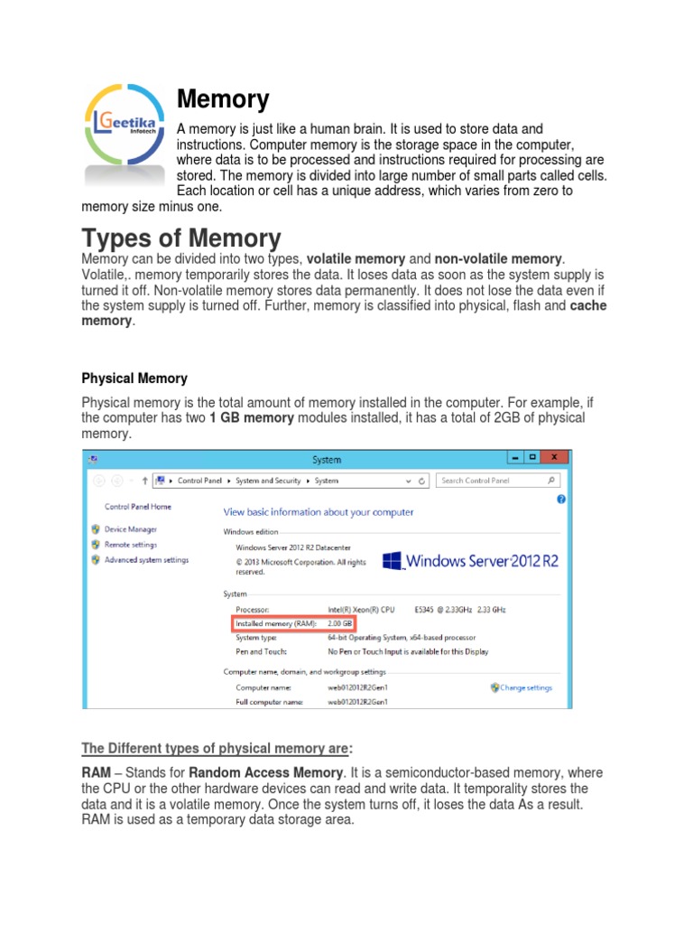 Types of Memory | PDF | Random Access Memory | Read Only Memory