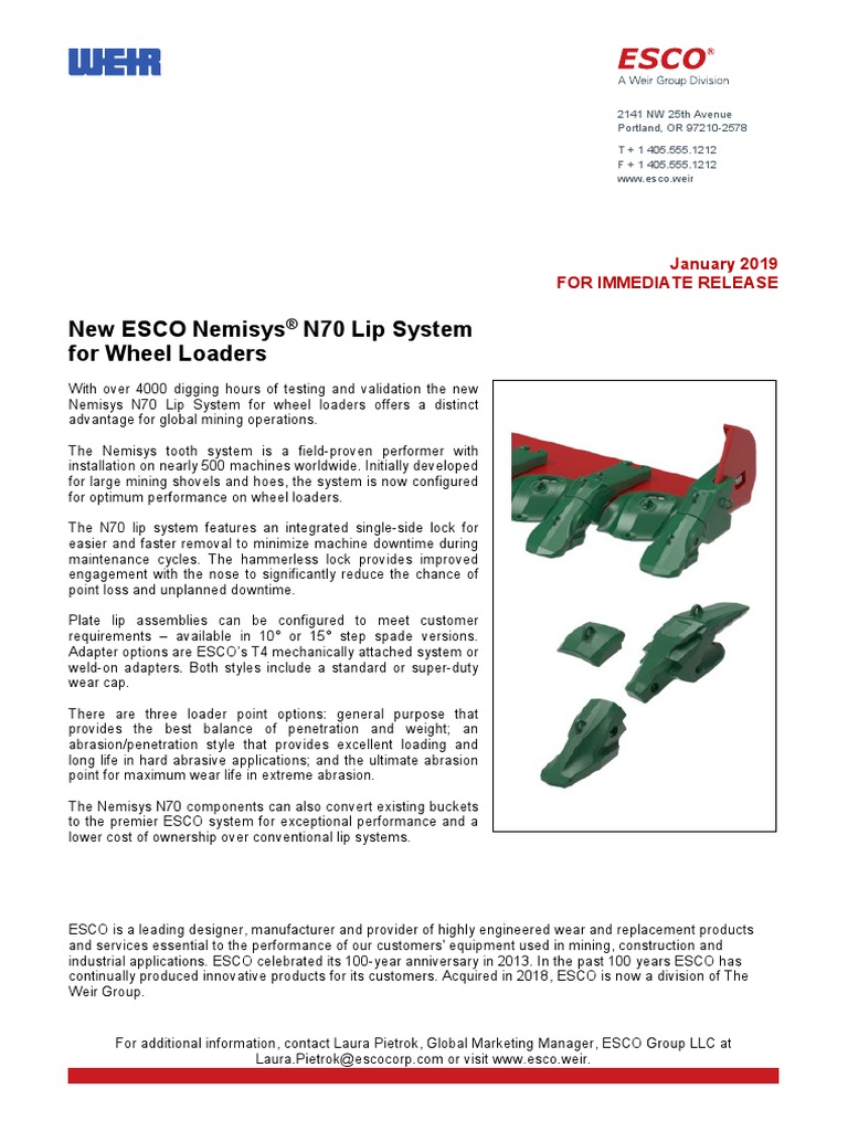 ESCO Nemisys® | PDF | Loader (Equipment) | Wear