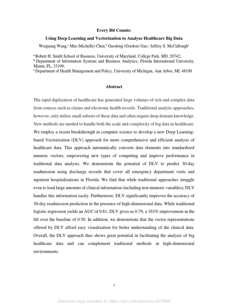 Every Bit Counts Using Deep Learning and Vectorization To Analyze Healthcare Big Data | PDF ...