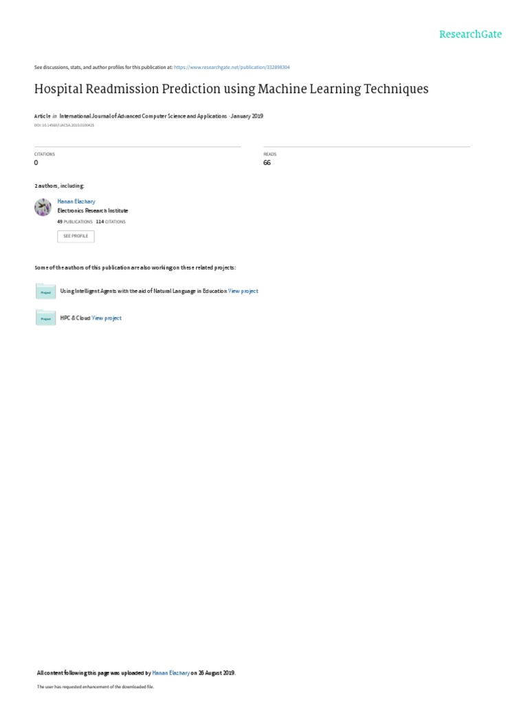 Hospital Readmission Prediction Using Machine Learning Techniques | PDF ...