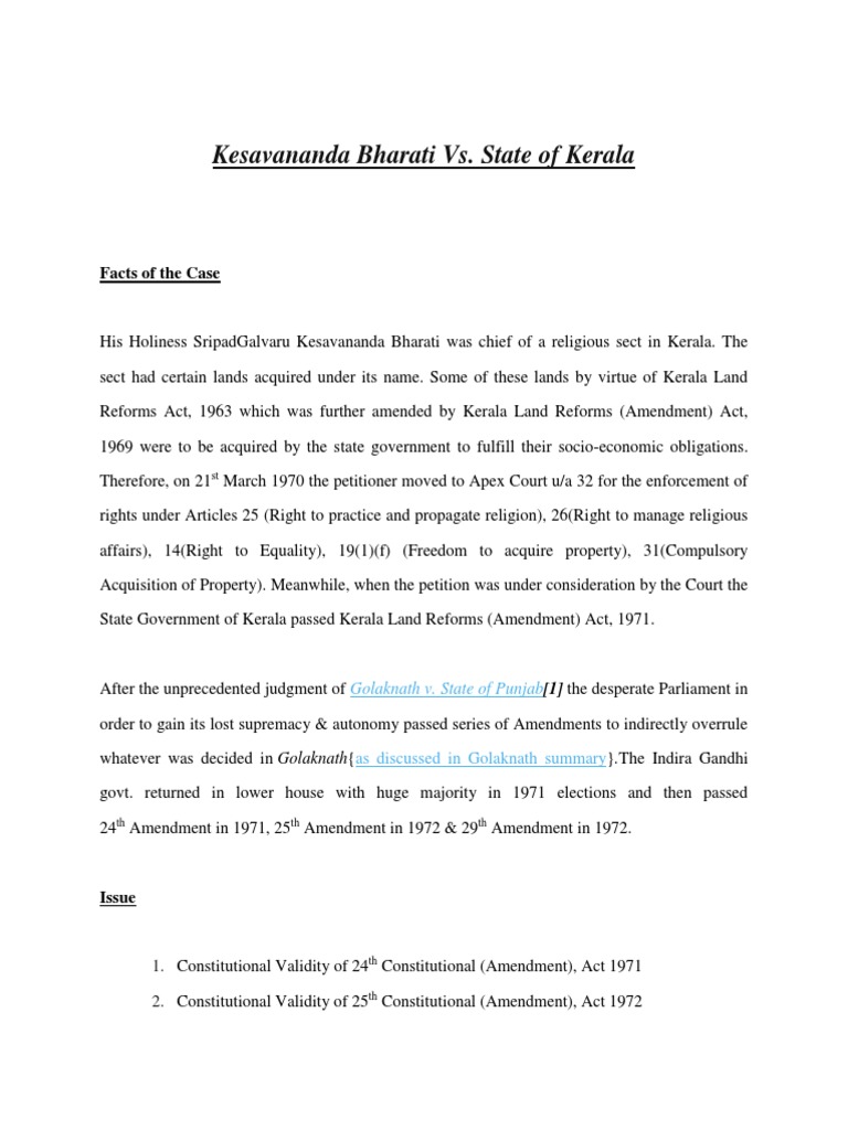 The Landmark Decision that Established the Basic Structure Doctrine: Kesavananda Bharati Vs ...