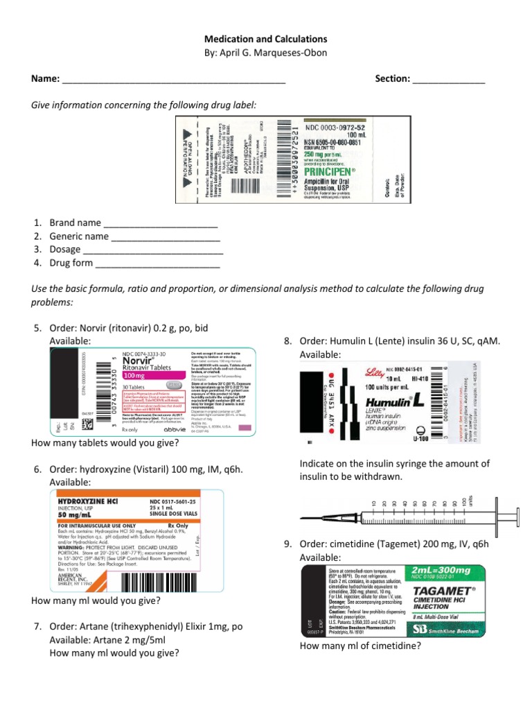 Medication Calculation Practice Guide Pdf Dose Biochemistry
