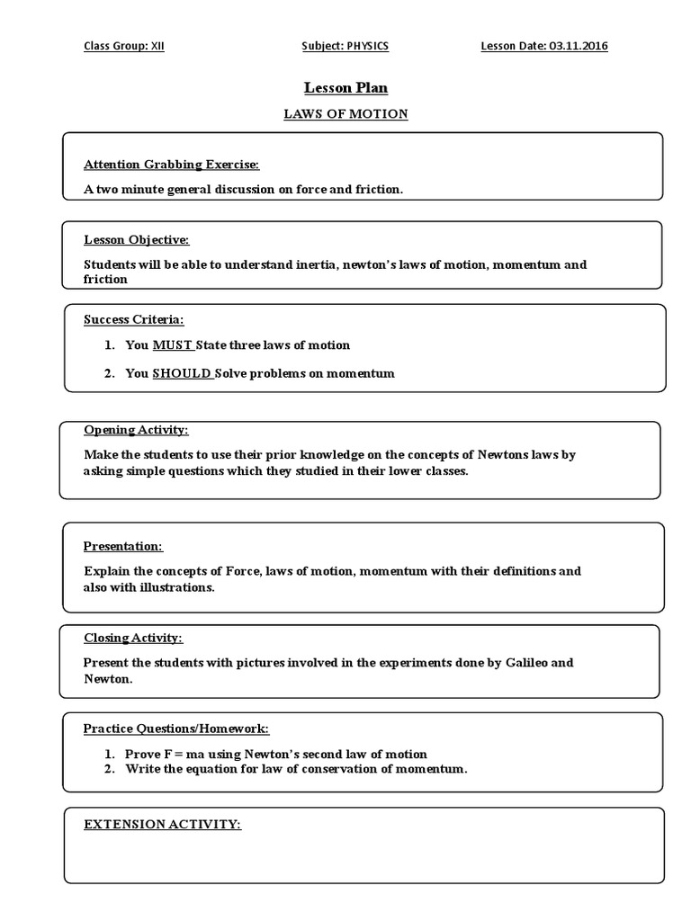 Lesson Plan: Class Group: XII Subject: PHYSICS Lesson Date: 03.11.2016 ...