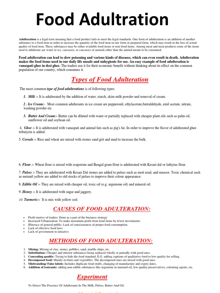 Food Adultration: Types of Food Adulteration | PDF | Hydrochloric Acid ...
