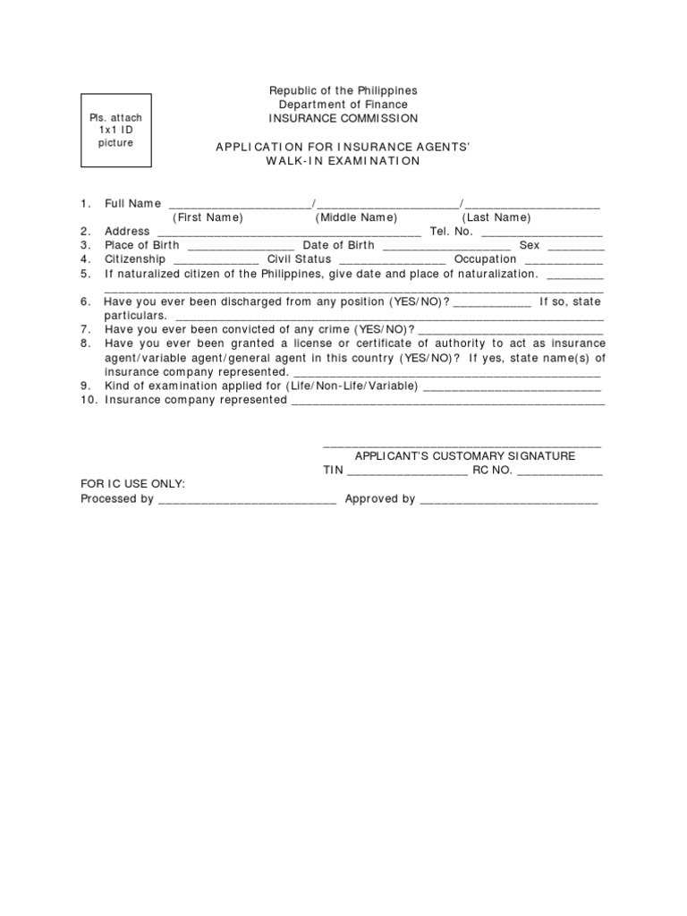 Insurance Commission Examination Forms | PDF